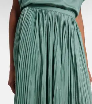 Ulla Johnson Lulu Satin Plissé Maxi Skirt - Blue