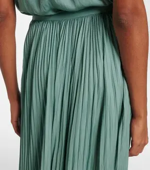 Ulla Johnson Lulu Satin Plissé Maxi Skirt - Blue