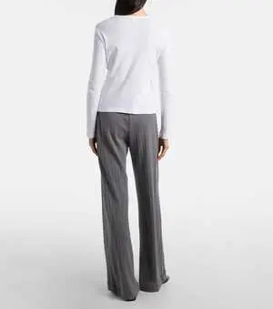 LESET Pointelle Cotton Wide-leg Pants - Grey