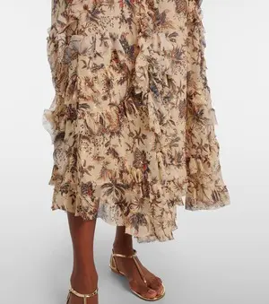 Ulla Johnson Adele Printed Silk-blend Chiffon Midi Skirt - Beige