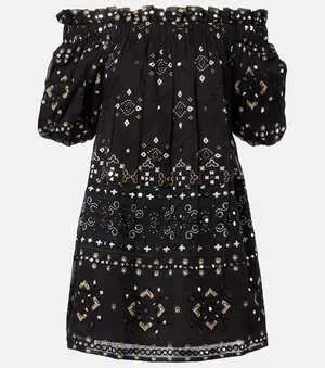 JULIET DUNN Embellished Cotton Poplin Mini Dress - Black