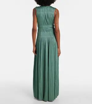 Ulla Johnson Tasneem Satin Plissé Gown - Blue
