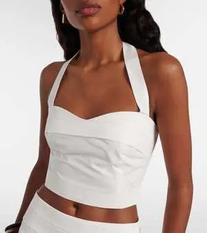 Posse Rue Halterneck Cotton Crop Top - White