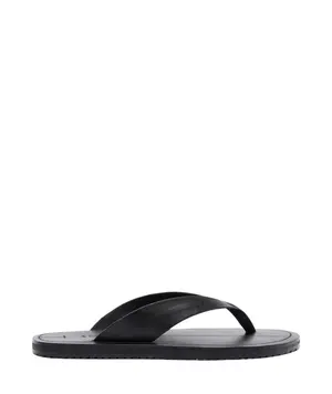 Women's Black Leather Thong Sandals