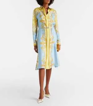 Versace Barocco Silk Twill Midi Dress