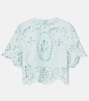 Zimmermann Awaken Embroidered Linen Crop Top - Blue