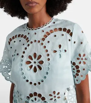 Zimmermann Awaken Embroidered Linen Crop Top