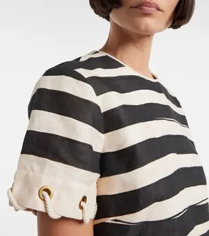 Zimmermann Rebellion Striped Linen Crop Top - Black