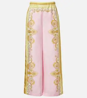 Versace Barocco Foulard Silk Twill Wide-leg Pants - Multicoloured