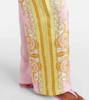 Versace Barocco Foulard Silk Twill Wide-leg Pants - Multicoloured