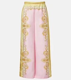 Versace Barocco Foulard Silk Twill Wide-Leg Pants Multicoloured