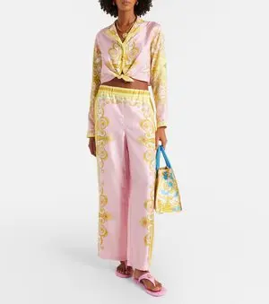 Versace Barocco Foulard Silk Twill Wide-leg Pants - Multicoloured