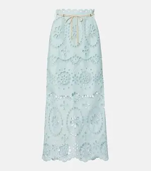Zimmermann Awaken Embroidered Linen Midi Skirt - Blue