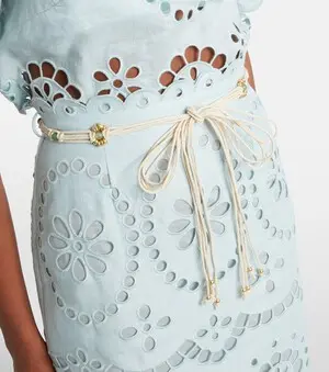 Zimmermann Awaken Embroidered Linen Midi Skirt - Blue