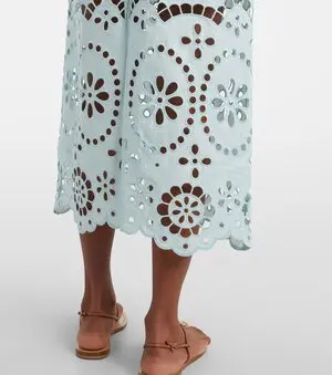 Zimmermann Awaken Embroidered Linen Midi Skirt - Blue