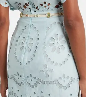 Zimmermann Awaken Embroidered Linen Midi Skirt - Blue