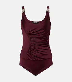 Versace Medusa Ruched Jersey Bodysuit - Burgundy