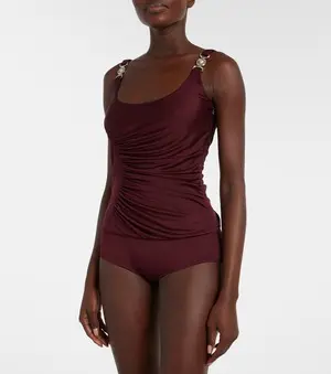 Versace Medusa Ruched Jersey Bodysuit - Burgundy