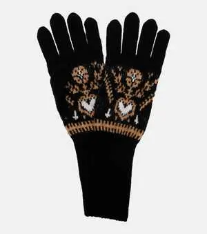 Khaite Domini Fair Isle Cashmere Gloves - Black