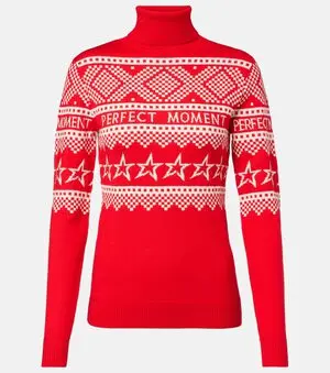 Perfect Moment Holiday Intarsia Wool Turtleneck Sweater - Red