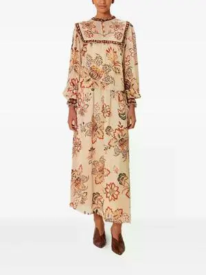 Farm Rio Floral Print Midi Skirt - Neutrals