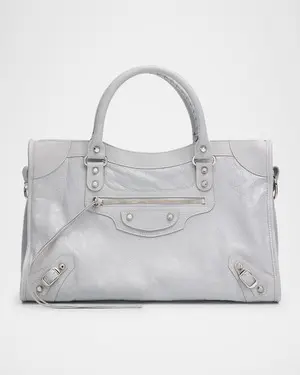 Balenciaga Le City Medium Leather Tote Bag - 1210 Light Grey