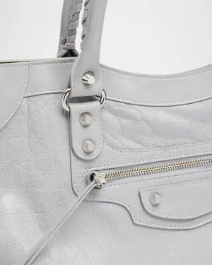Balenciaga Le City Medium Leather Tote Bag - 1210 Light Grey