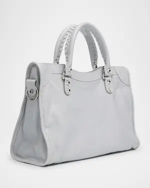 Balenciaga Le City Medium Leather Tote Bag - 1210 Light Grey