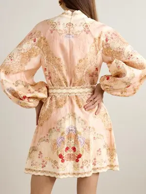 Zimmermann Daylight Belted Scalloped Printed Linen Mini Dress