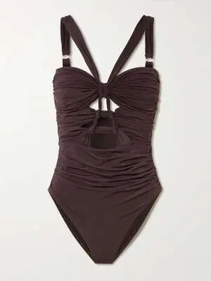 Zimmermann Cutout Ruched Swimsuit Chocolate