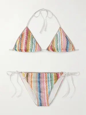 Missoni Mare Metallic-trimmed Striped Crochet-knit Triangle Bikini - Multi