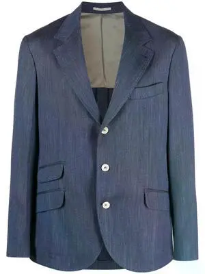 Brunello Cucinelli Herringbone-pattern Single-breasted Blazer - Blue