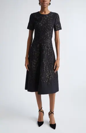 Black and Gold Jacquard Cocktail Dress