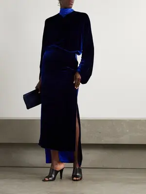 LANVIN Asymmetric Velvet Midi Skirt - Blue