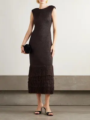 Aje Breeze Fringed Metallic Knitted Midi Dress