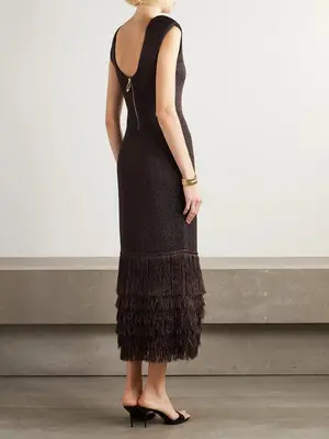 Aje Breeze Fringed Metallic Knitted Midi Dress