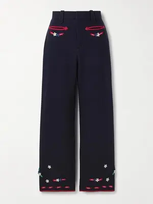 BODE Carroll Appliquéd Straight-leg Pants - Blue