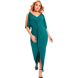 JUNE + VIE Twist-front A-line Dress - Tropical Teal