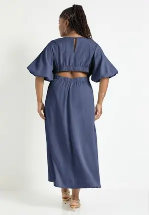 JUNE & VIE Puff-sleeve Babydoll Maxi Dress