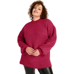 JUNE + VIE Puff Sleeve Mock Neck Sweater