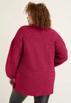 JUNE + VIE Puff Sleeve Mock Neck Sweater