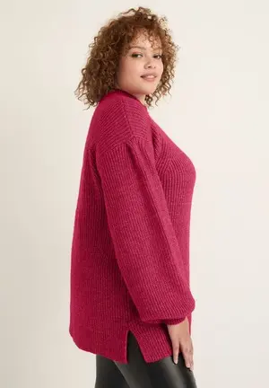 JUNE + VIE Puff-sleeve Mockneck Sweater