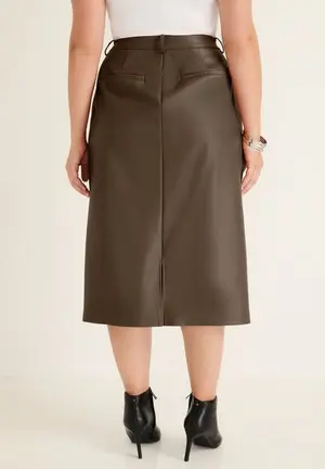 JUNE + VIE Faux Leather Midi Skirt