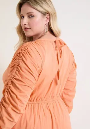 JUNE + VIE Cotton Voile Ruched Midi Dress