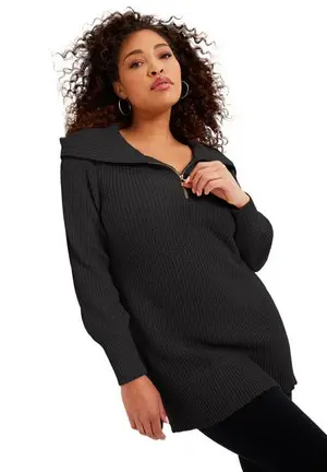 JUNE + VIE Half-Zip Sweater Black