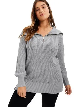 JUNE + VIE Half-zip Sweater - Medium Heather Grey