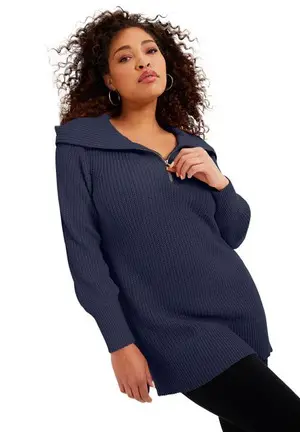 JUNE + VIE Half Zip Sweater - Navy