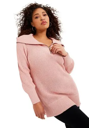 JUNE + VIE Half-Zip Sweater Soft Blush