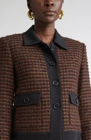 St. John Crepe Cady Trim Tweed Jacket