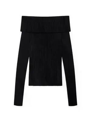 ANINE BING Kira Off-shoulder Ribbed Sweater